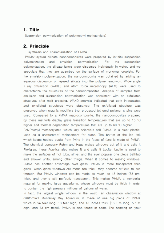 Suspension polymerization of poly(methyl methacrylate)