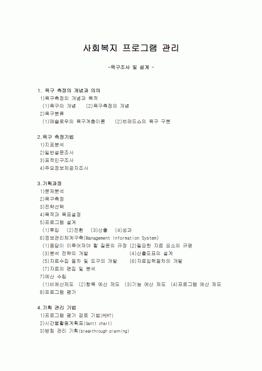 [사회복지] 사회복지 프로그램 관리