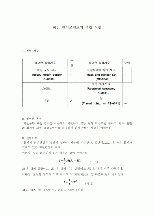 회전 관성모멘트의 측정 실험