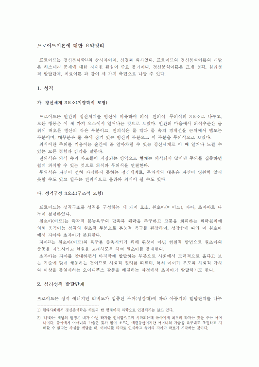 프로이드이론에 대한 요약정리