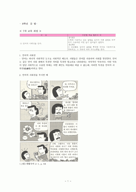 국어과 7차 교육과정과 7차 개정 교육과정 해설 및 비교분석(8학년 문법)