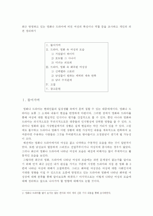 영화나 드라마에 비친 여성의 특성이나 역할