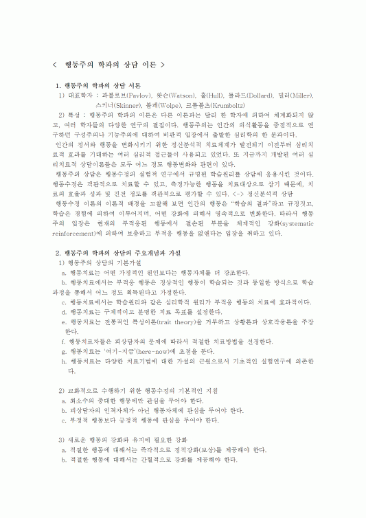 행동주의 학파의 상담이론