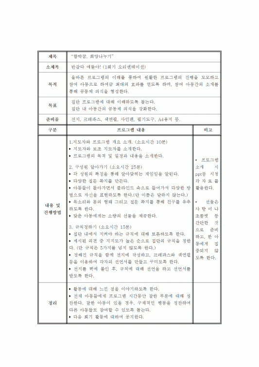 초등학생대상10회기프로그램(방학교실)
