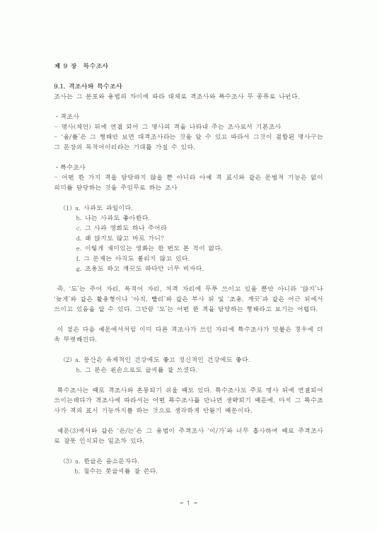국어 문법 특수조사 요약