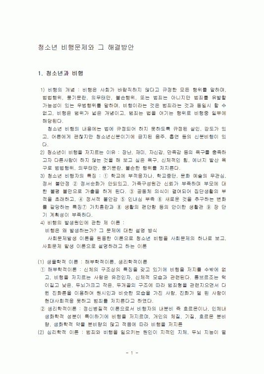 청소년 비행문제와 그 해결 방안