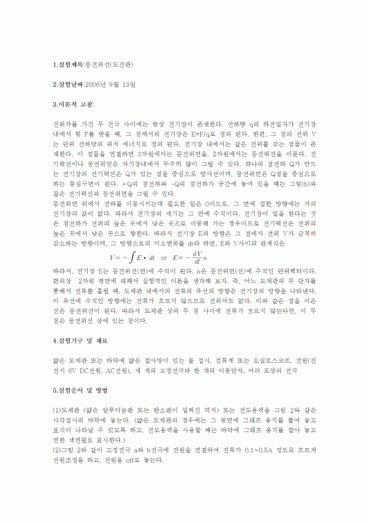 [일반물리 실험 보고서] 등전위선(도전판)+++결과,고찰 有