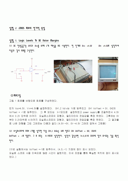 [결과] 논리회로 실험 CMOS 회로의 전기적 특성 [사진 및 파형 모두첨부]
