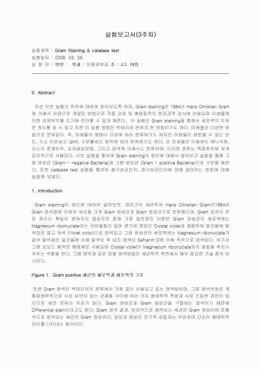 [식품미생물학실험]그람염색&카탈라아제테스트(gram staining & catalase test)