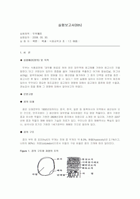 [식품가공학실험]두부제조