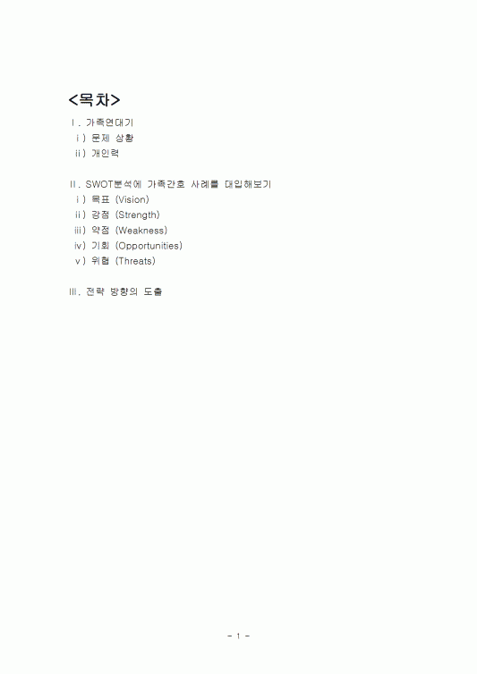 가족 SWOT분석 가족간호 사례 대입 전략방향 도출