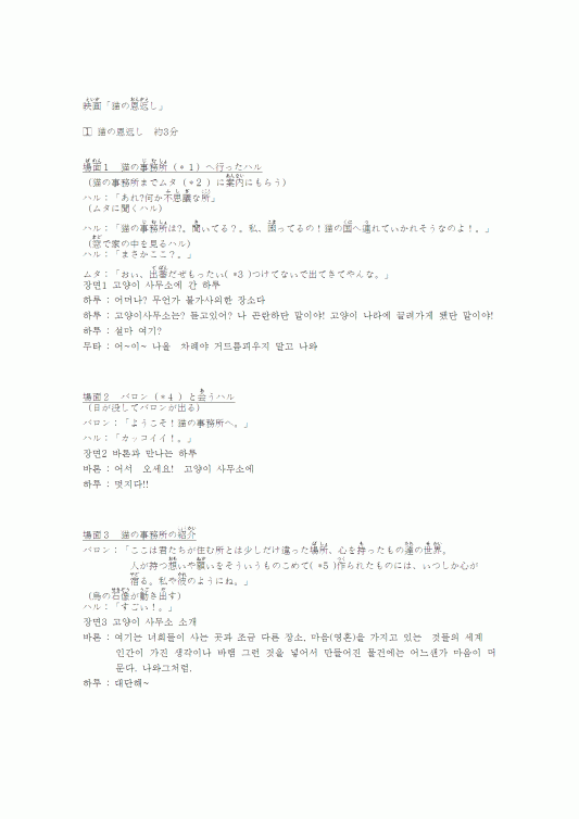 일본 애니메이션 고양이의 보은 < 장면 번역및 감상 >