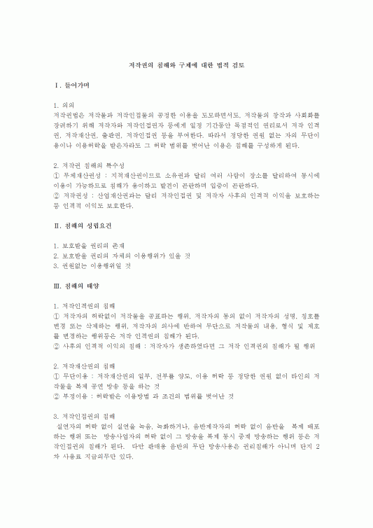 저작권의 침해와 구제에 대한 법적 검토