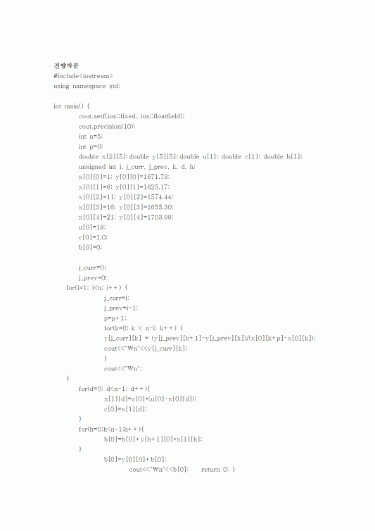 C++로 만든 전향차분 & 후향차분 & 허밋 소스 (주가지수 예측)