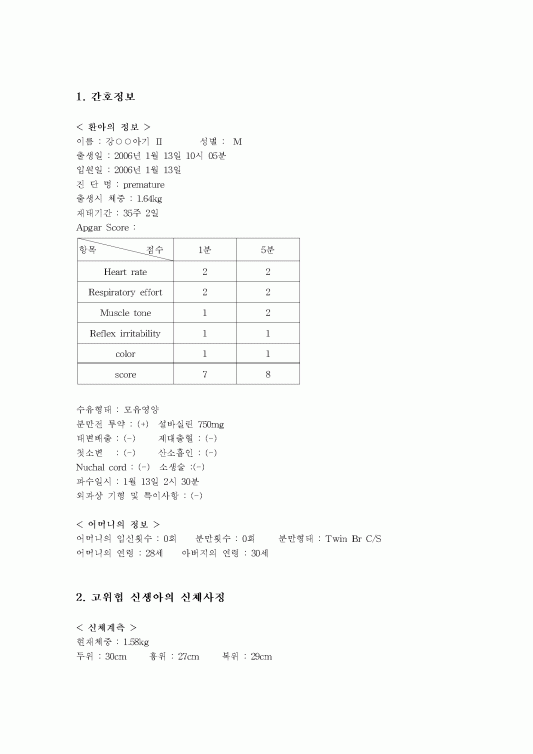 신생아실 케이스스터디(황달,미숙아)