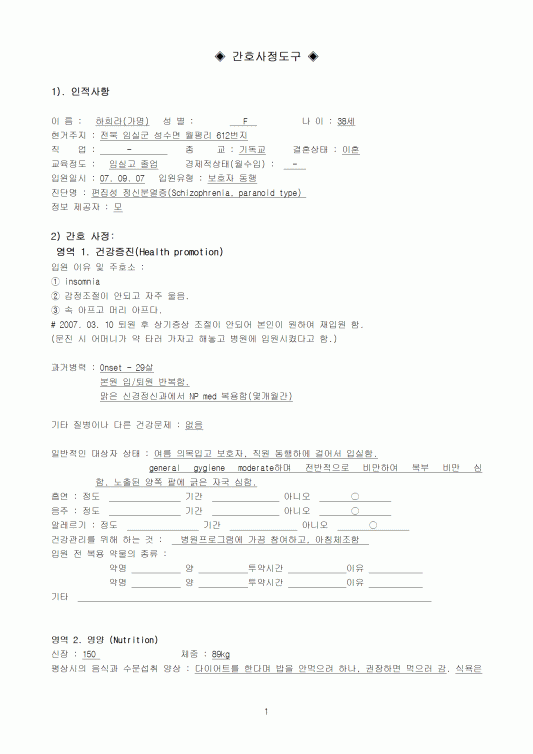 정신간호 간호사정
