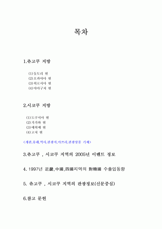 일본지역관광기업연구 리포트 - 츄고쿠, 시코쿠 지역