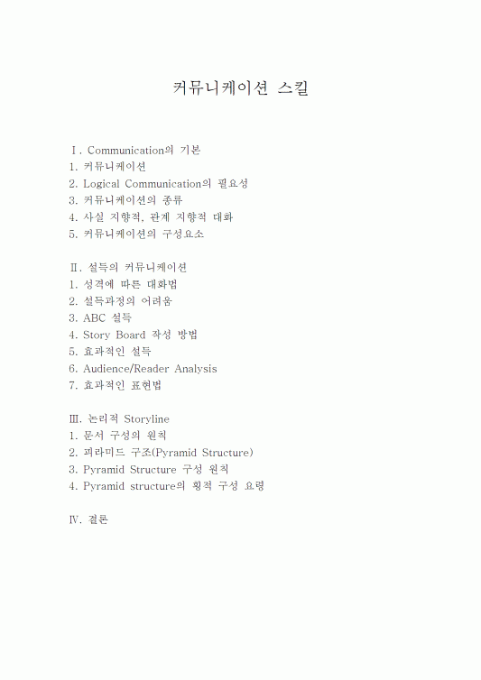 커뮤니케이션 스킬 - 커뮤니케이션의 종류, 사실 및 관계 지향적 대화, 설득의 커뮤니케이션, 논리적 스토리라인