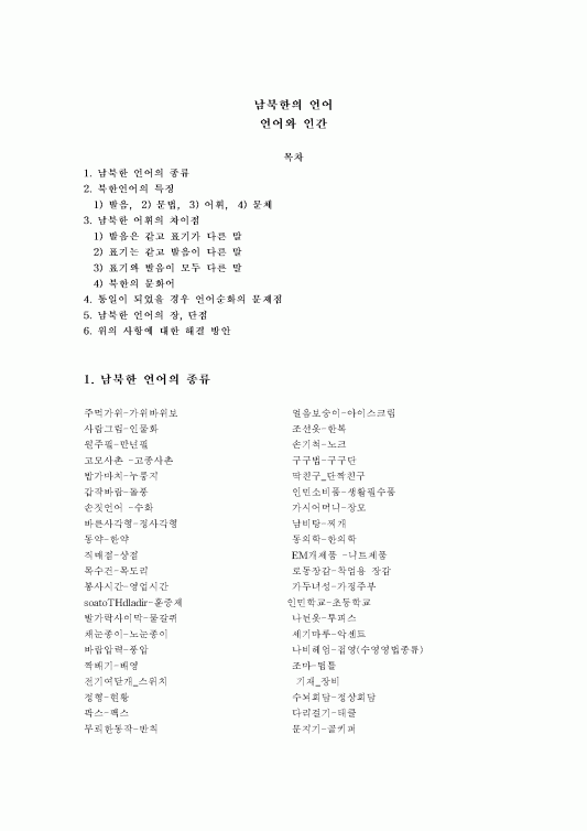 [인문과학] 남북한의 언어