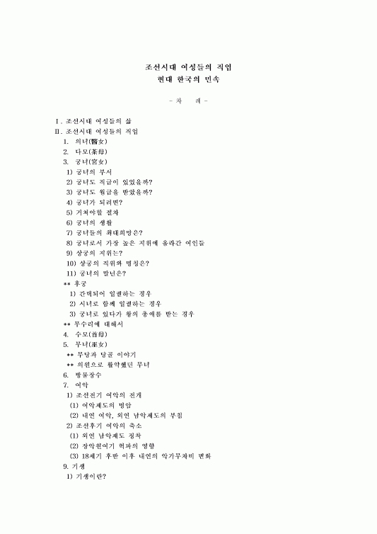 조선시대 여성들의 직업