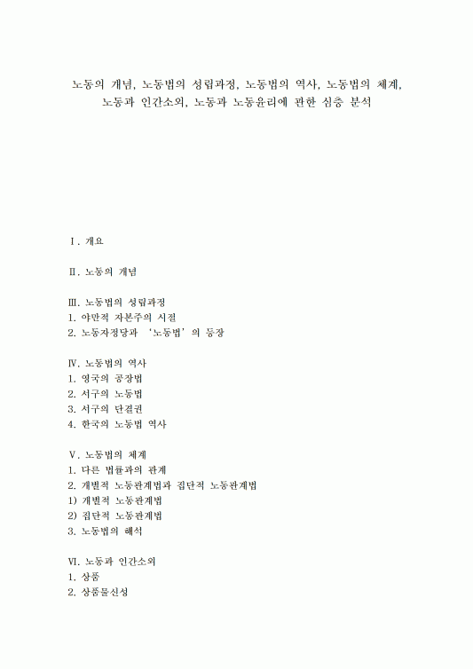 [노동][노동법][노동 개념][노동법 성립과정][노동법 역사][노동법 체계][노동과 인간소외][노동과 노동윤리]노동의 개념, 노동법의 성립과정, 노동법의 역사, 노동법의 체계, 노동과 인간소외, 노동과 노동윤리