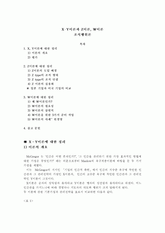 X-Y이론과 Z이론, W이론