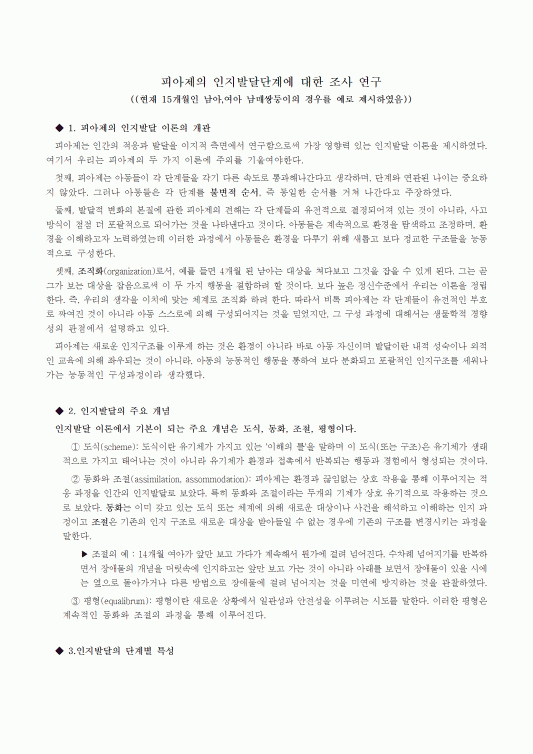 [사회복지] 피아제의 인지발달단계에 대한 조사 연구
