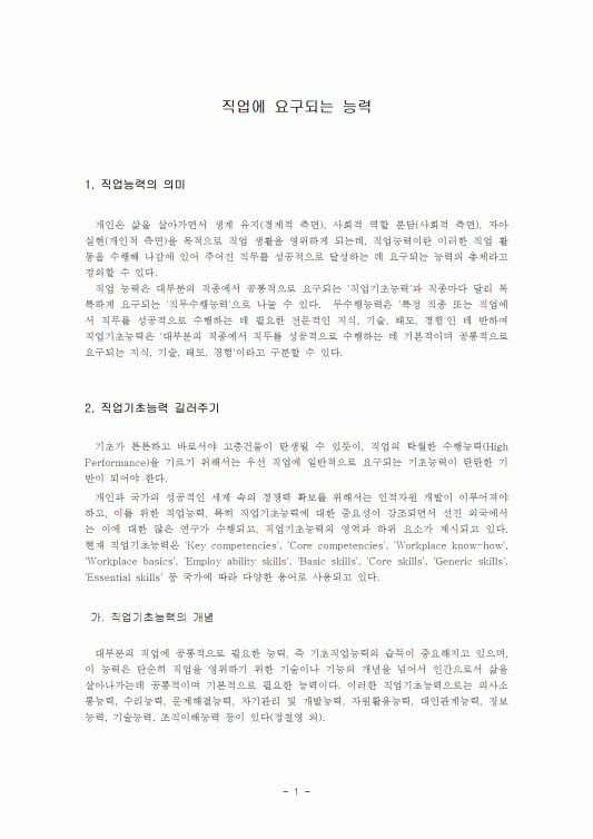 직업에 요구되는 능력