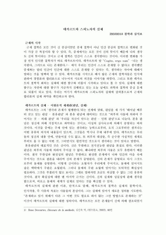 합리론(데카르트와 스피노자)의 실체