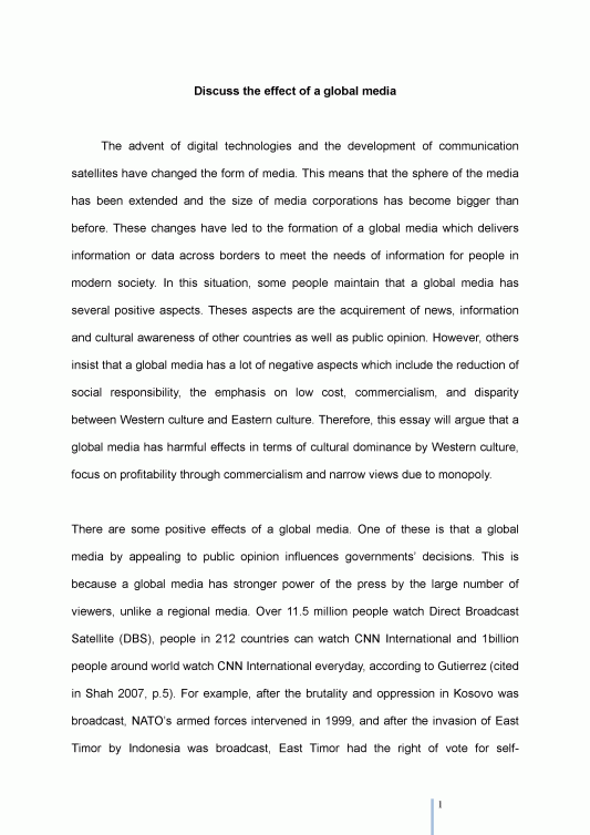 Discuss the effect of a global media
