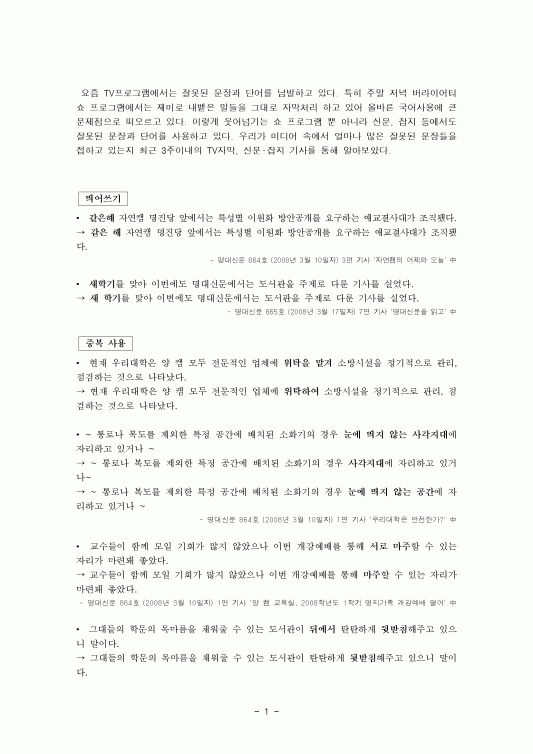 미디어 속 비문 찾기