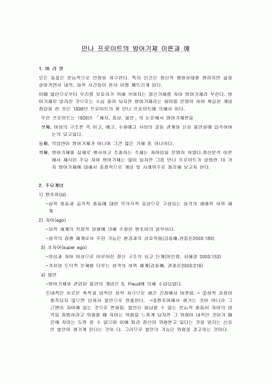 [사회] 방어기제에 대한 실제 예를들어 설명하기