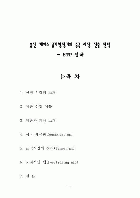 웅진 케어스 공기청정기의 중국 시장 진출 전략 - STP 전략