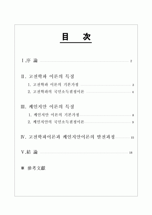 고전학파와 케인지안 이론의 특징및 발전과정