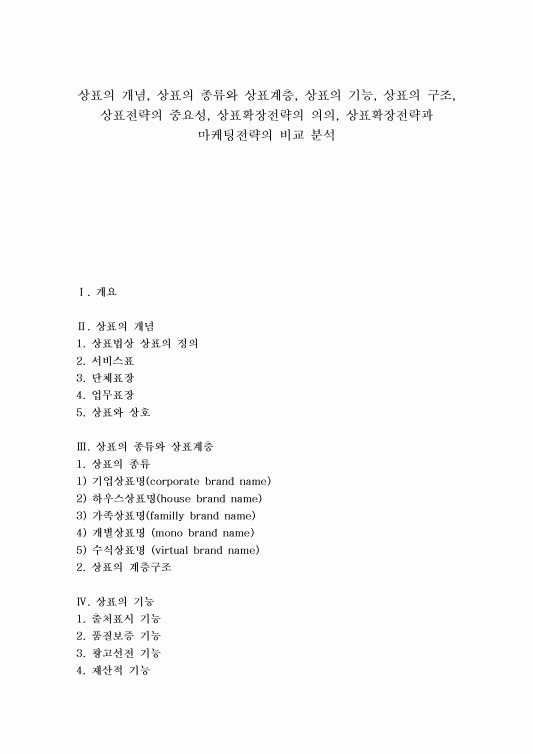 [상표][상표계층][상표전략][상표확장전략][마케팅전략][상표확장]상표의 개념, 상표의 종류와 상표계층, 상표의 기능, 상표의 구조, 상표전략의 중요성, 상표확장전략의 의의, 상표확장전략과 마케팅전략의 비교