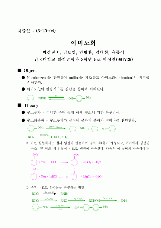 아미노화 반응기구 실험