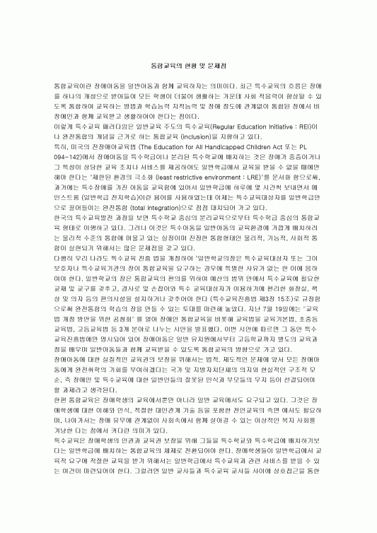 통합교육의 현황 및 문제점