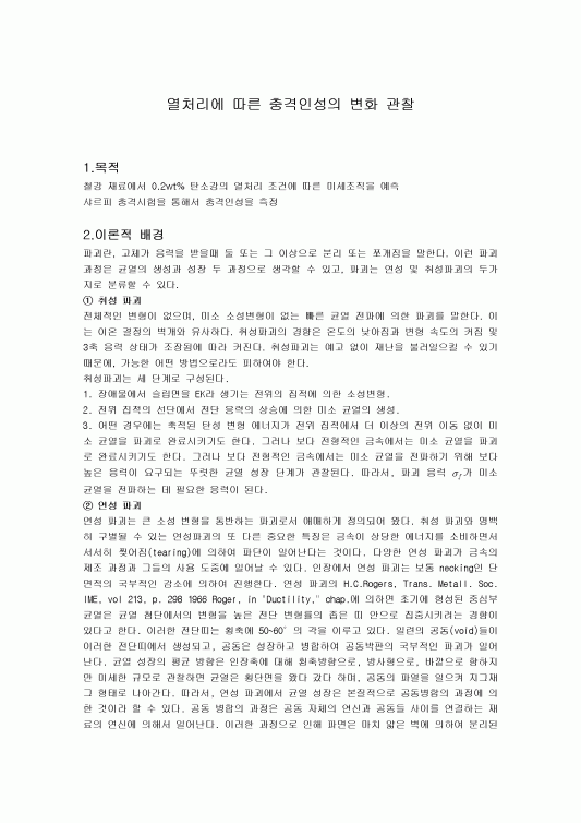 [재료실험] 열처리에 따른 충격인성의 변화 관찰 실험