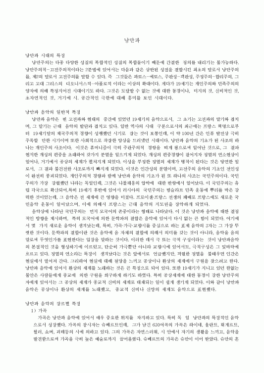 낭만파 음악 시대적 장르별 특징
