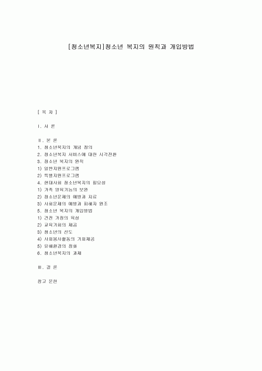 [청소년복지]청소년 복지의 원칙과 개입방법
