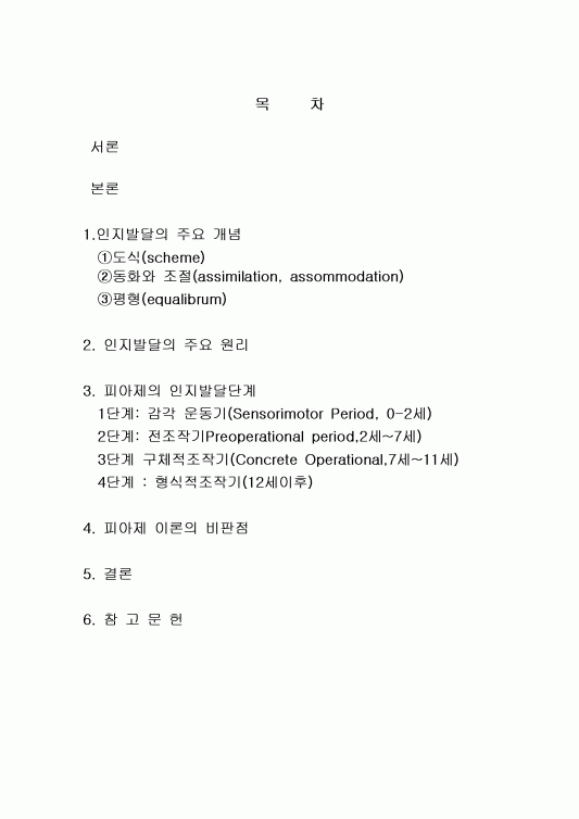 피아제의 인지발달이론에 대하여 논하시오
