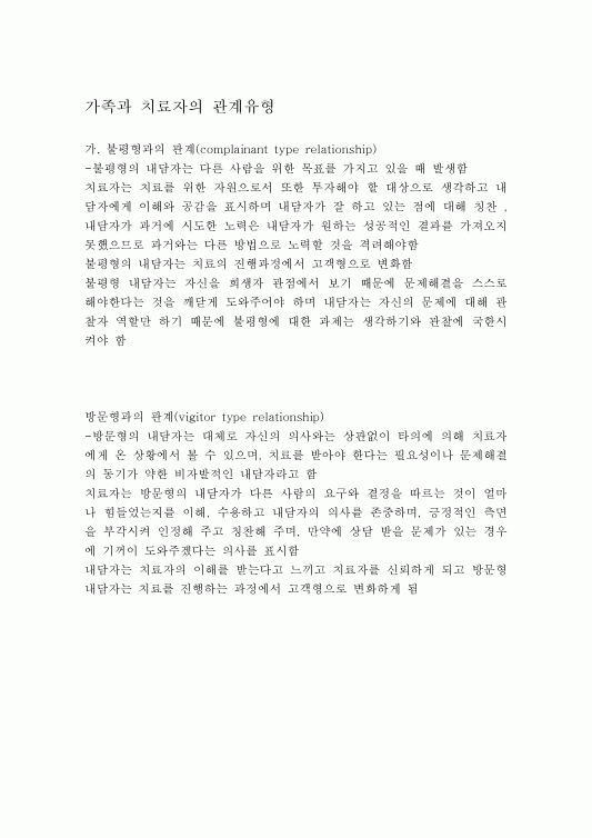 가족과 치료자의 관계유형