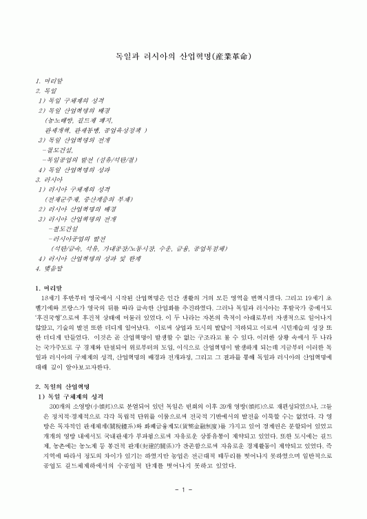 독일과 러시아의 산업혁명(産業革命)