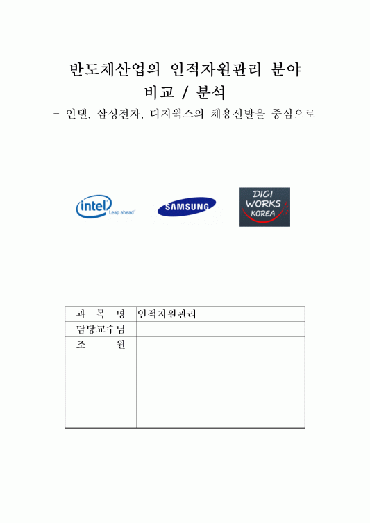 반도체산업의 인적자원관리 분야 비교 / 분석 - 삼성전자, 인텔, 디직스를 중심으로