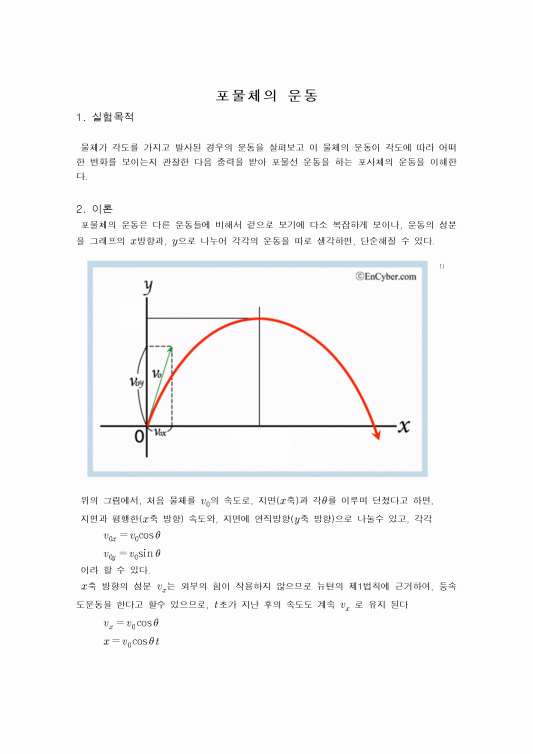 [물리실험] 포물체의 운동 (예비+결과레포트)