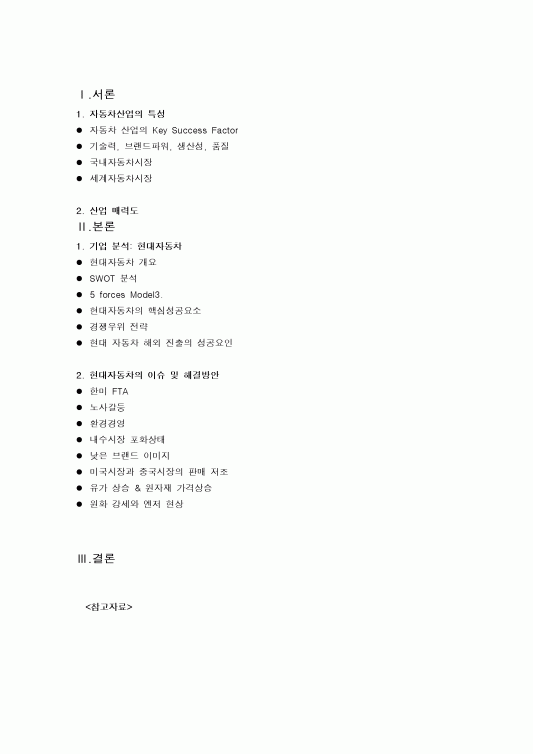 현대자동차 기업분석(SWOT 분석, 5force 모델, 이슈와 해결방안 등)