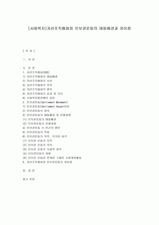 [사회복지]자선조직협회와 인보관운동의 태동배경과 차이점