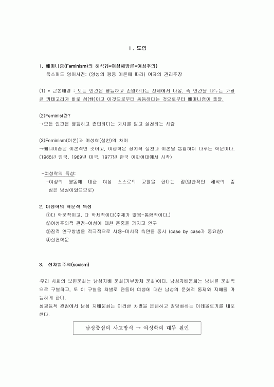 강원대학교 박배진 교수의 여성학의 이해 의 수업 총 정리본