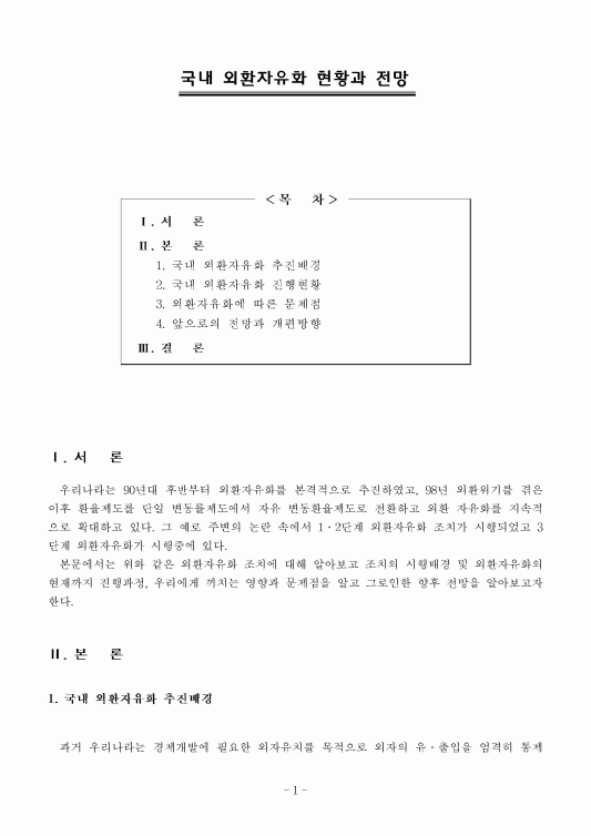 국내 외환자유화 현황과 전망