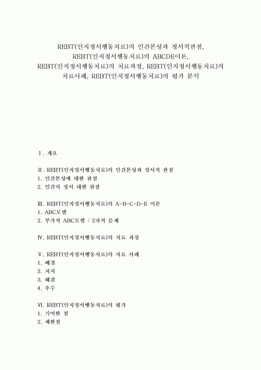 [REBT][인지정서행동치료]REBT(인지정서행동치료)의 인간본성과 정서적관점, REBT(인지정서행동치료)의 ABCDE이론, REBT(인지정서행동치료)의 치료과정과 치료사례, REBT(인지정서행동치료)의 평가 분석